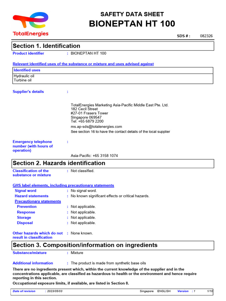 BIONEPTAN HT 100 082326 Singapore English 20230503 | PDF | Dangerous ...