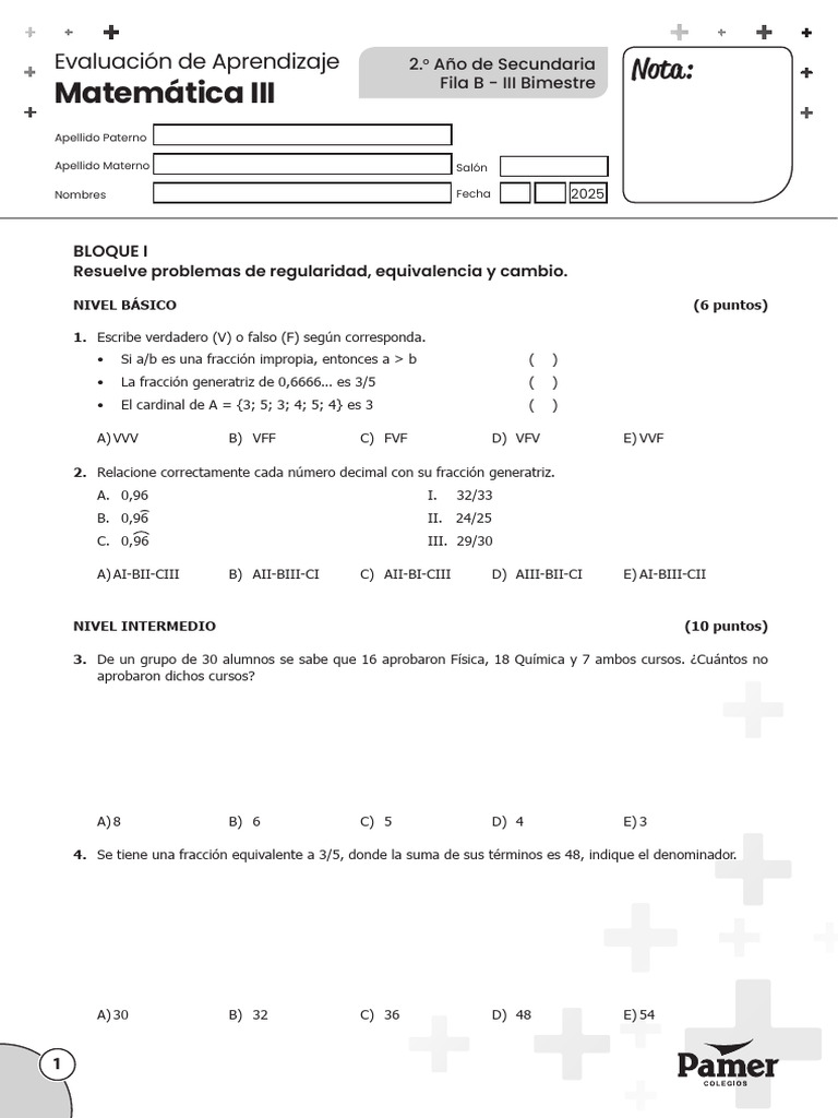 Eda s2 Fila b Mate III III Bim Ae2025 (1) | PDF | Matemáticas | Números