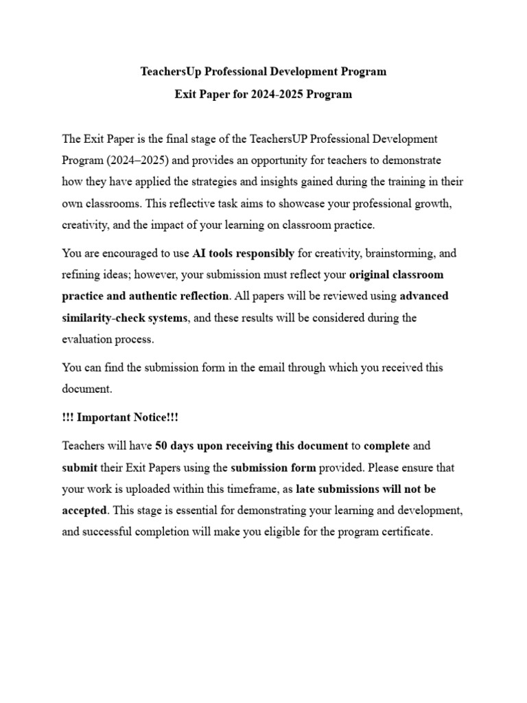 Exit Paper Instruction (2024-2025) | PDF | Creativity | Educational ...