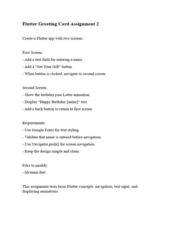 Flutter Greeting Card Assignment 2 | PDF