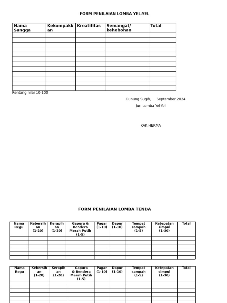 Form Penilaian Lomba Regu 2024 | PDF