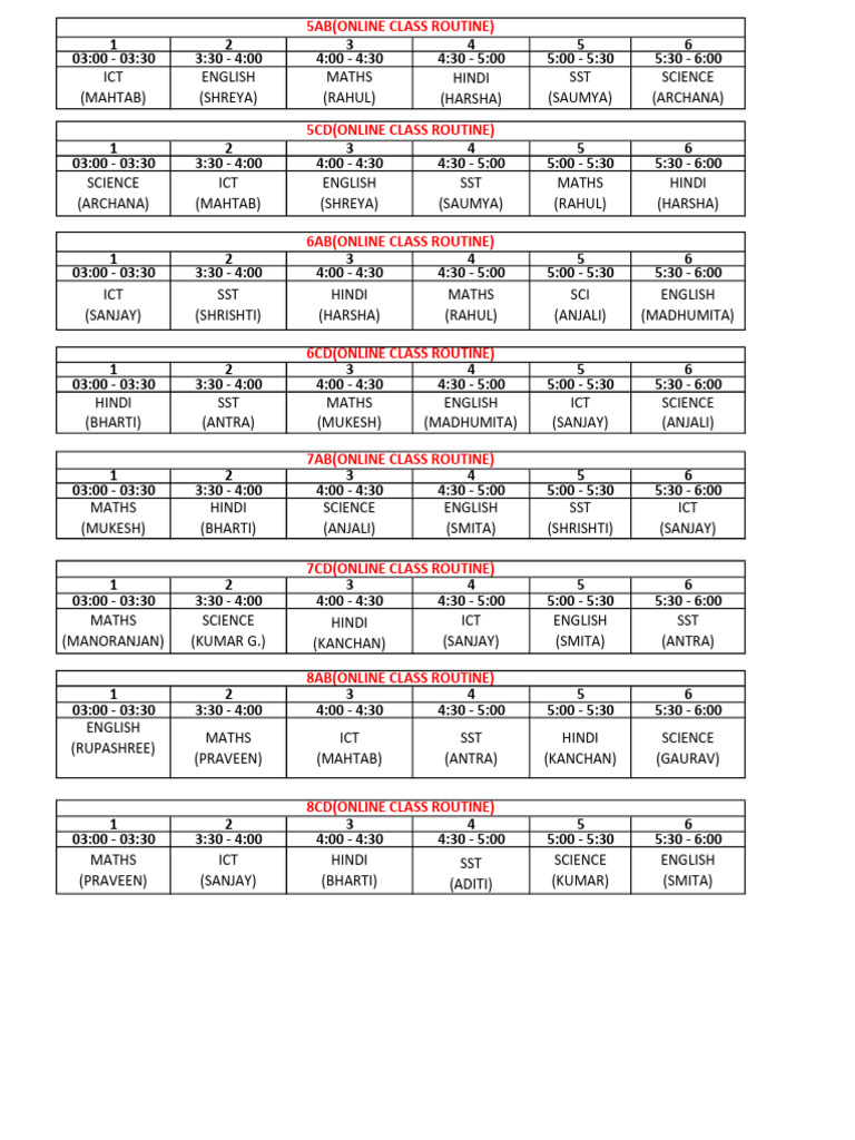 Online Classes Schedule | PDF