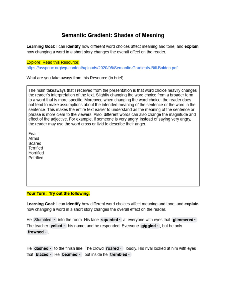 Understanding Semantic Gradients in Writing | PDF