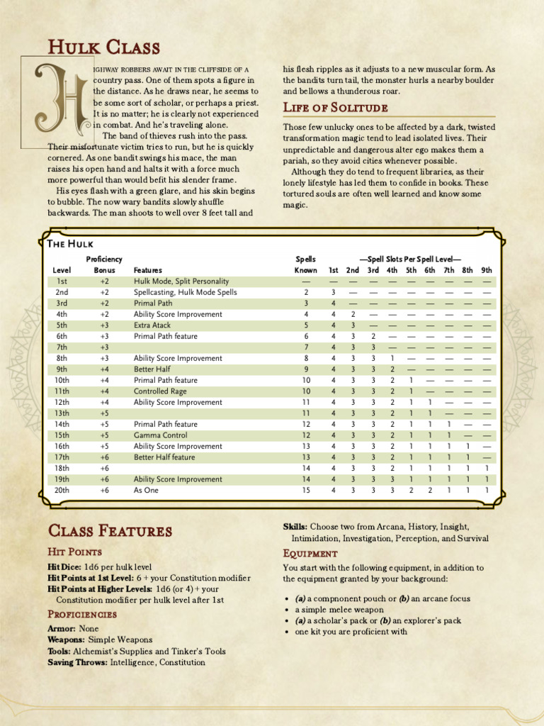 Hulk Class: Transformative RPG Guide | PDF