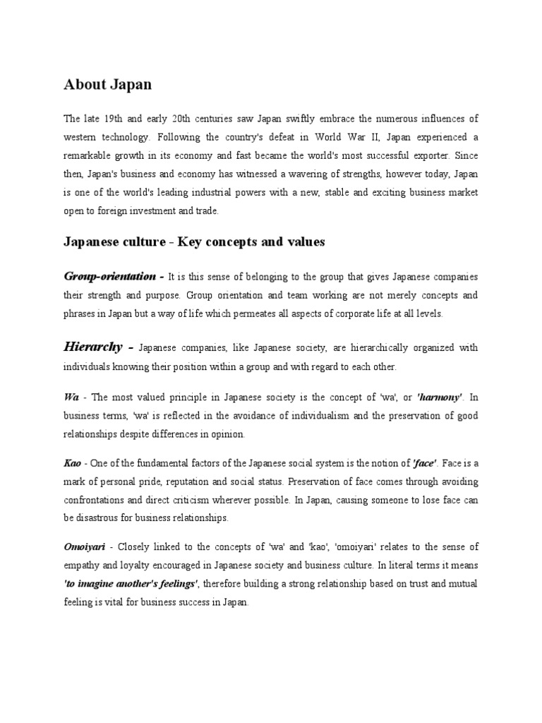 Japanese Business Culture: Emphasis on Group Orientation, Hierarchy ...