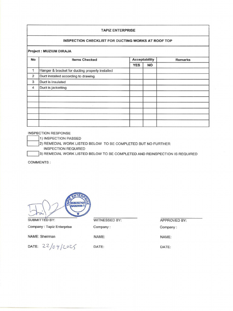 Inspection Checklist | PDF
