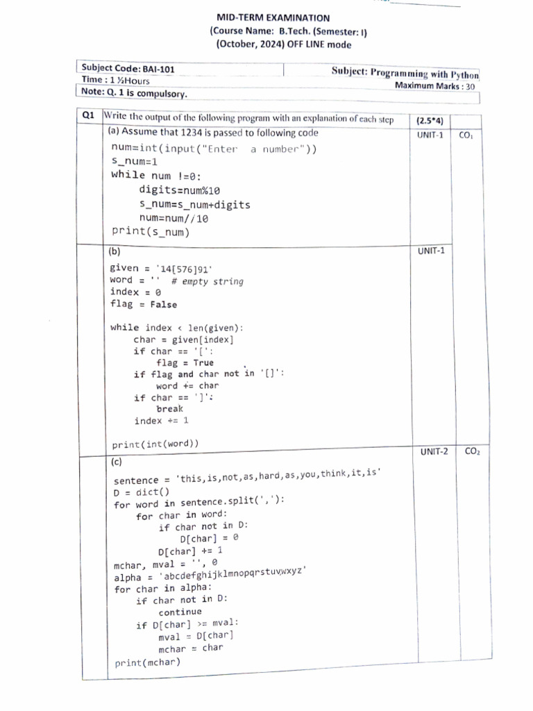 python mid oct '24 | PDF | Sequence | Computer Programming