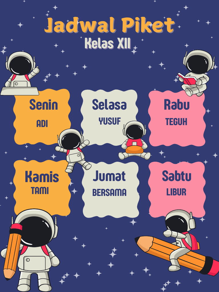 Biru Oranye Ilustrasi Ruang Angkasa Lucu Jadwal Pelajaran Dokumen A4 (3 ...