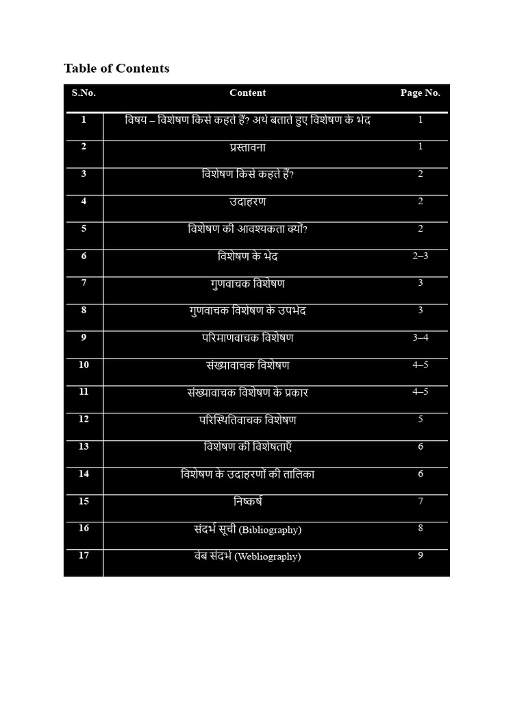 Table of Contents Hindi | PDF