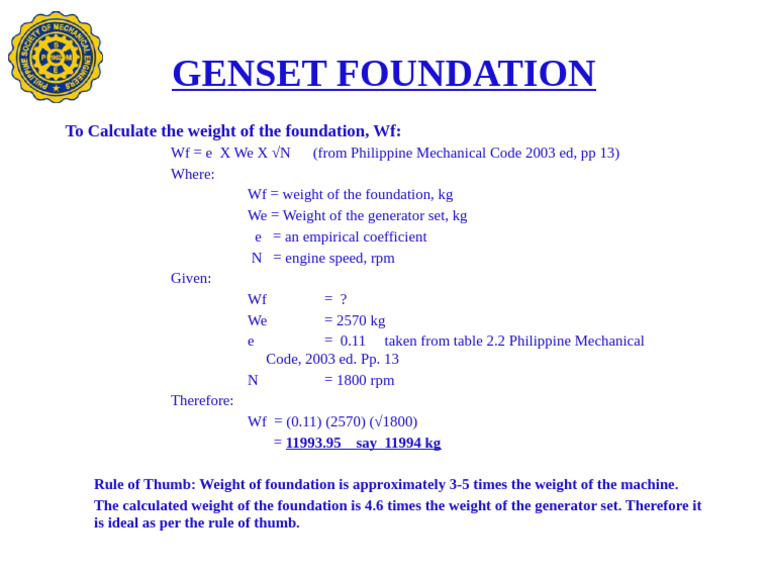 Genset Foundation Weight Calculation Guide | PDF