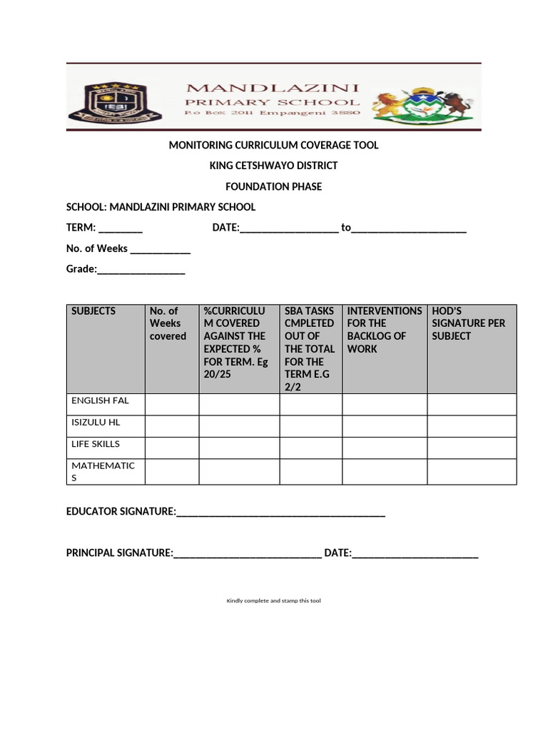 Monitoring Curriculum Coverage Tool | PDF