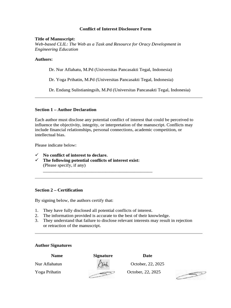 Conflict of Interest Disclosure Form | PDF
