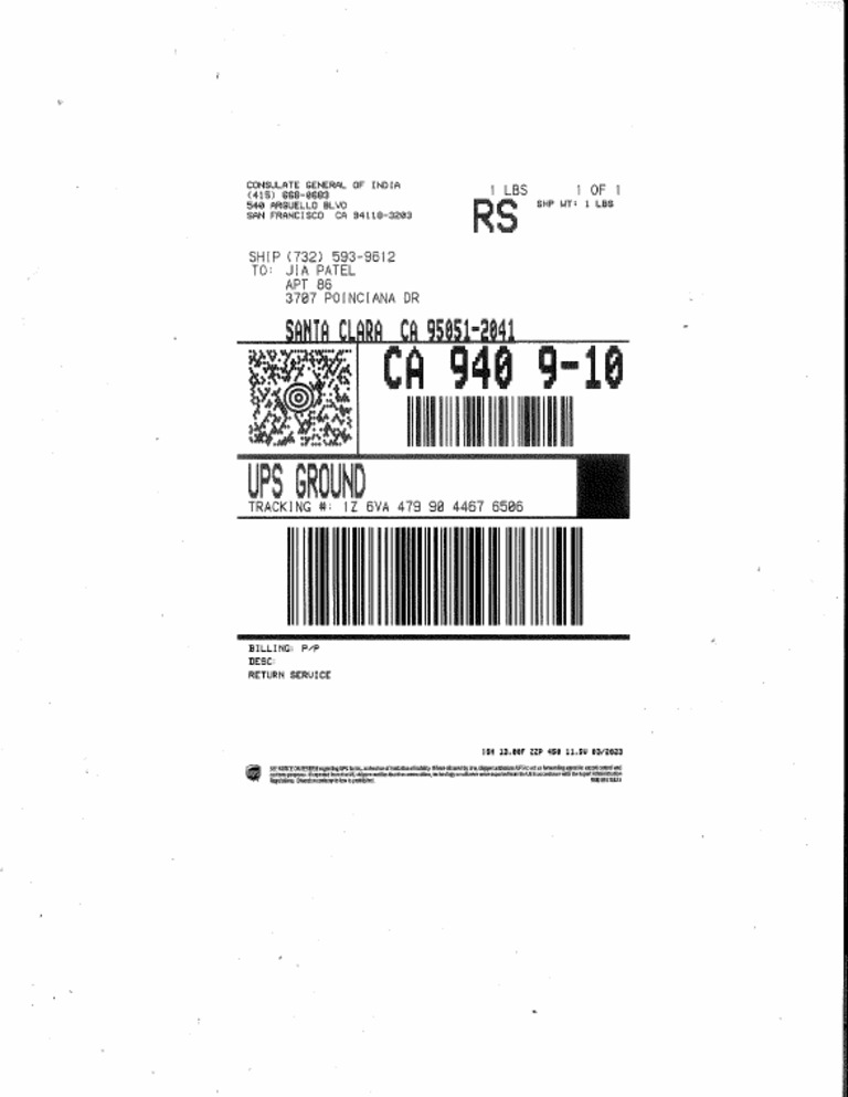 Jia Patel Return Label | PDF