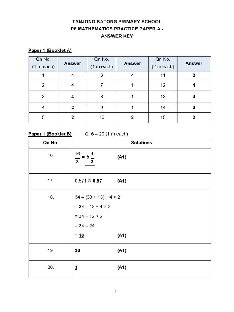 P6 Practice Paper A Answer Key | PDF | Elementary Geometry | Euclidean ...