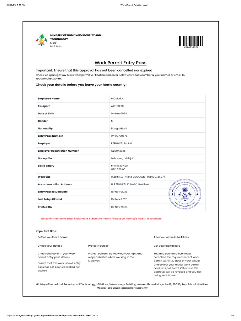 Maldives Work Permit Entry Pass Guide | PDF | Government | Government ...