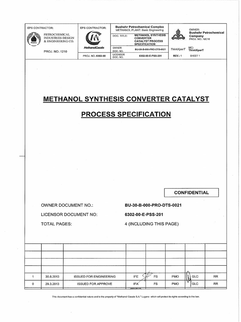 Methanol Synthesis Catalyst Specification | PDF | Methanol | Density