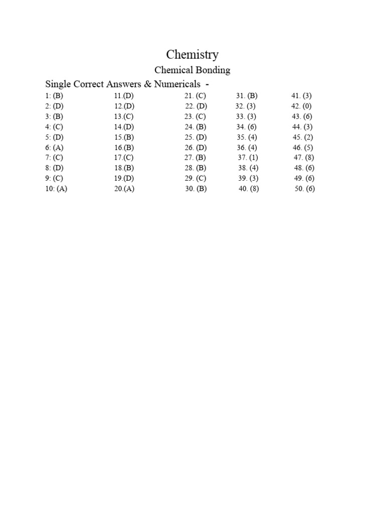 Chemistry Bonding Answers & Numericals | PDF