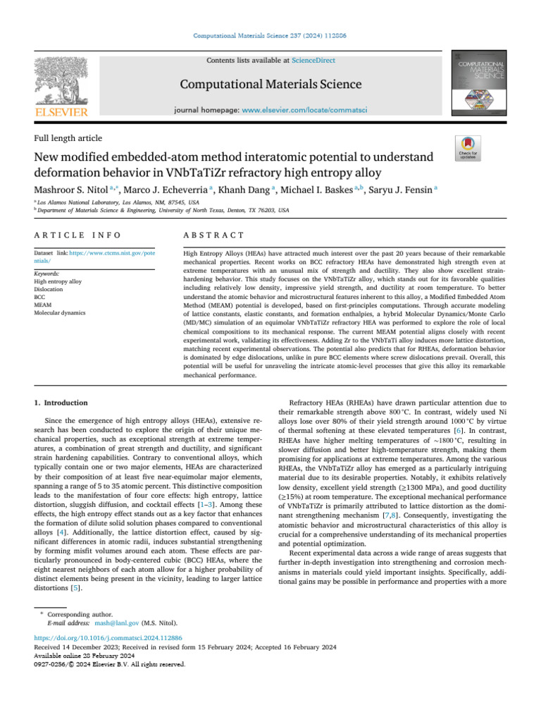 New Modified Embedded-Atom Method Interatomic Potential to Understand ...