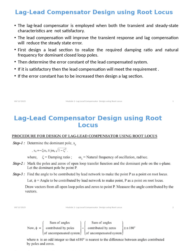 Root Locus Design- Lag Lead Compensator | PDF