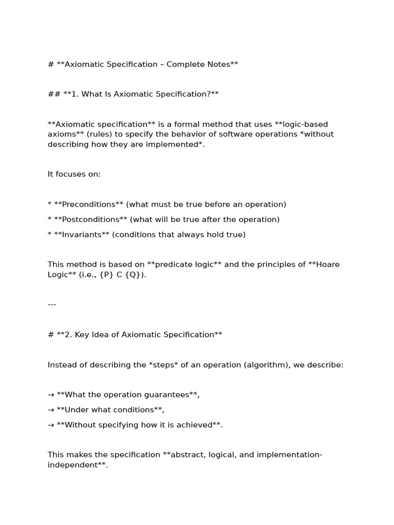 Axiomatic Specification Explained | PDF | Axiom | Formal Verification