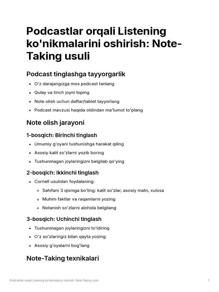[@Listen_Podcasts] Note-Taking Method | PDF