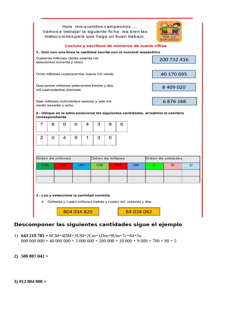 Descomponer Las Siguientes Cantidades Sigue El Ejemplo | PDF