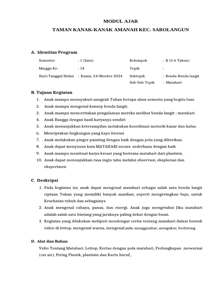 Modul Ajar Benda Langit untuk TK | PDF