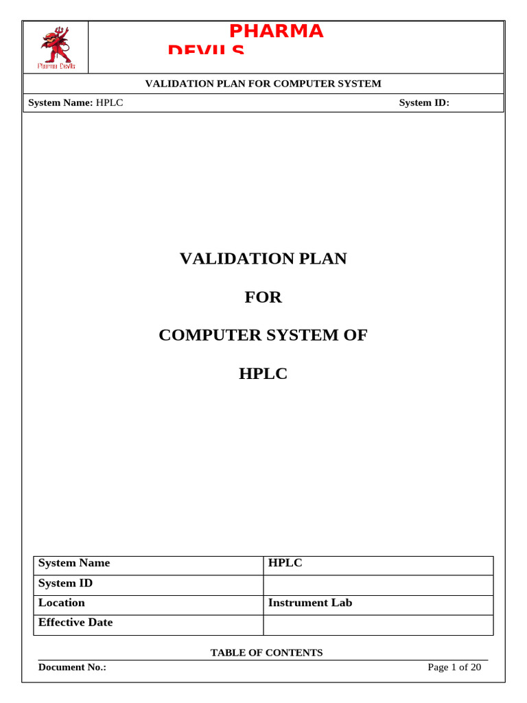 HPLC Computer System Validation Plan | PDF | Verification And ...