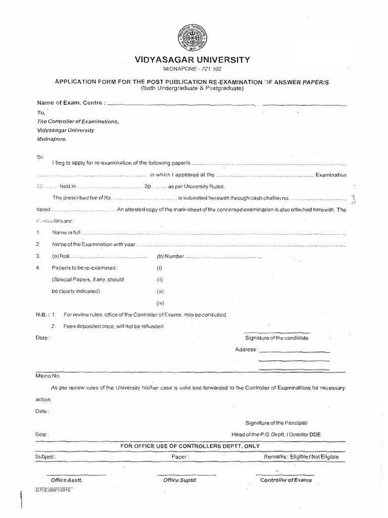 VUDC Forms Proforma UG PG Research Re Examination Review Form.pdf | PDF ...