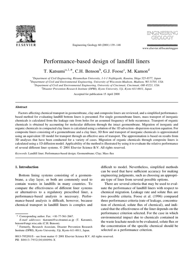 Performance Based Design of Landfill Liners | PDF | Diffusion | Soil ...
