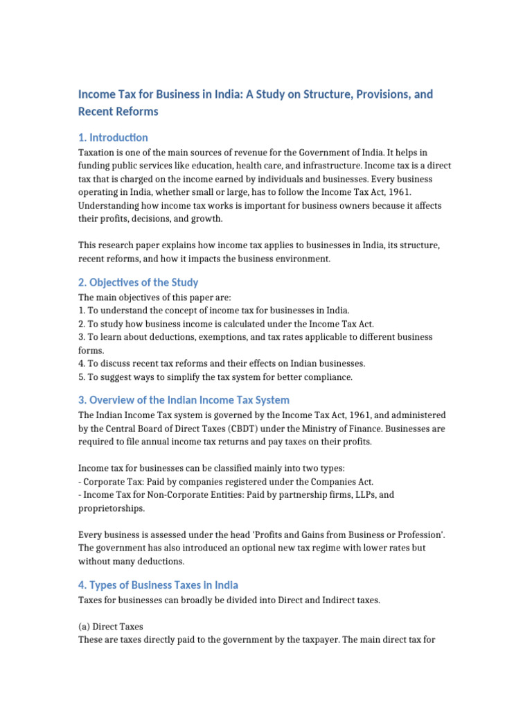 Income Tax for Business in India Research Paper (2) | PDF | Taxes ...