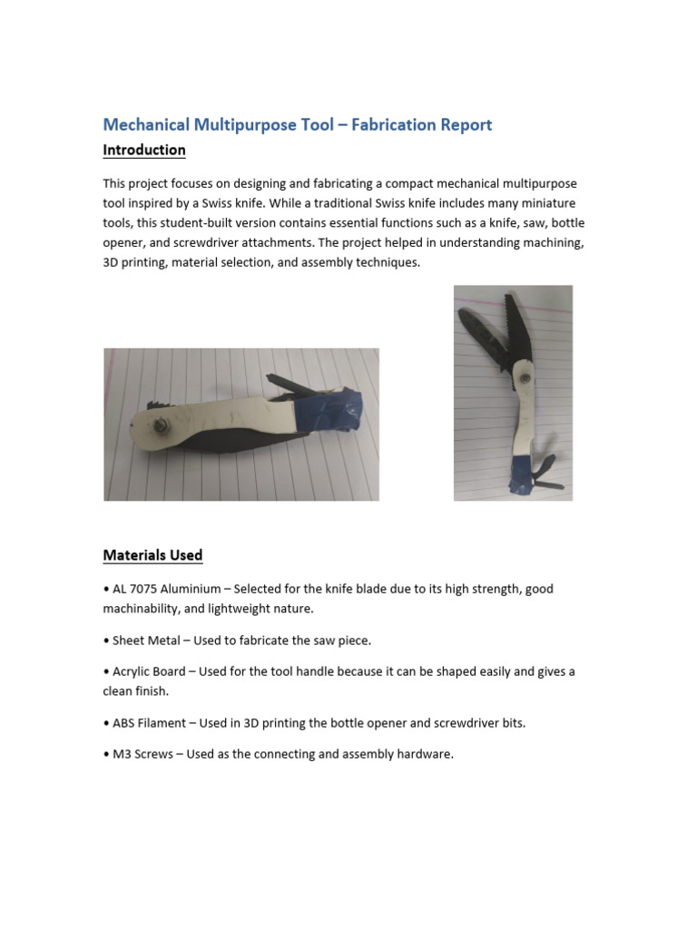 Swiss Knife-Inspired Multipurpose Tool Report | PDF | Knife | Tools