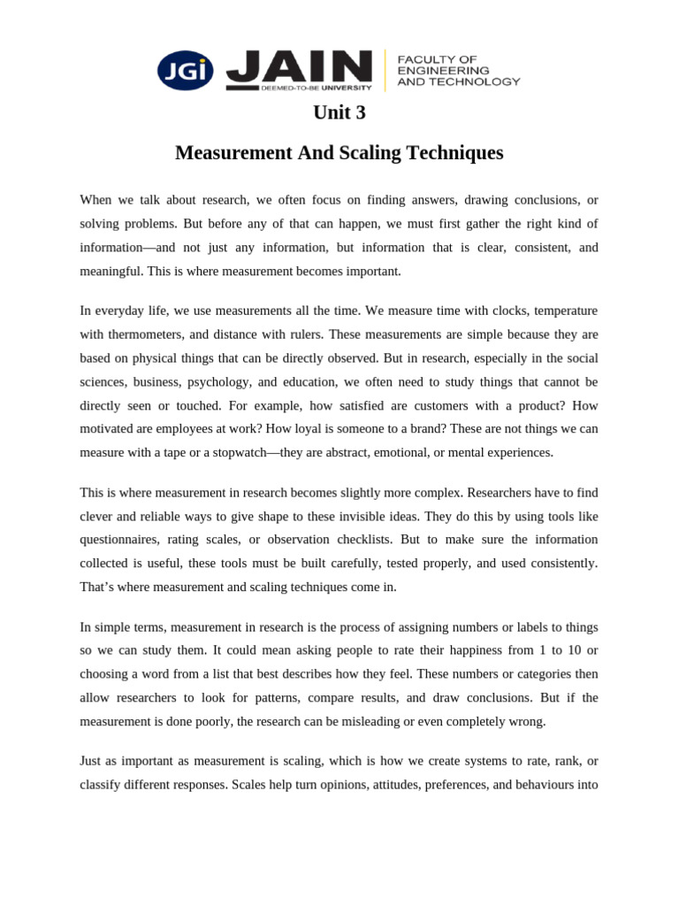 Unit 3 Measurement and Scaling Techniques | PDF | Validity (Statistics ...