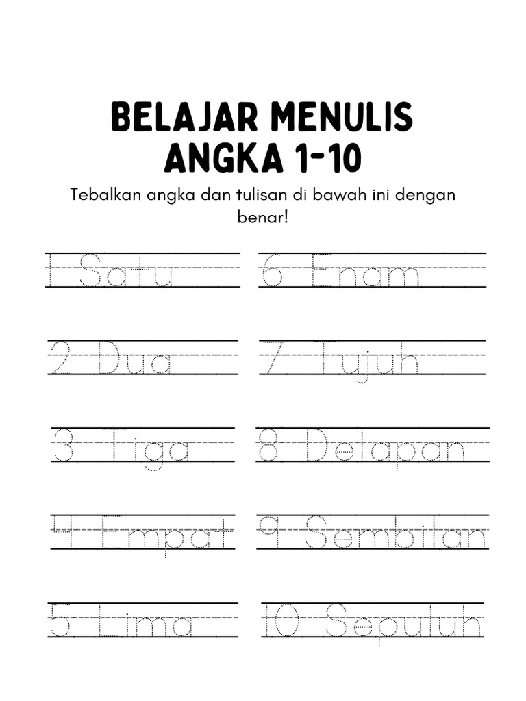 Mari Belajar Angka Worksheet Hitam Dan Putih Gaya Ilustratif | PDF