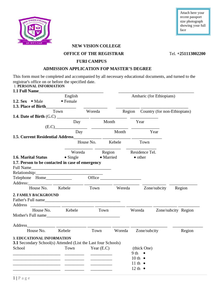 Application Form For Masters Okay | PDF | Educational Stages