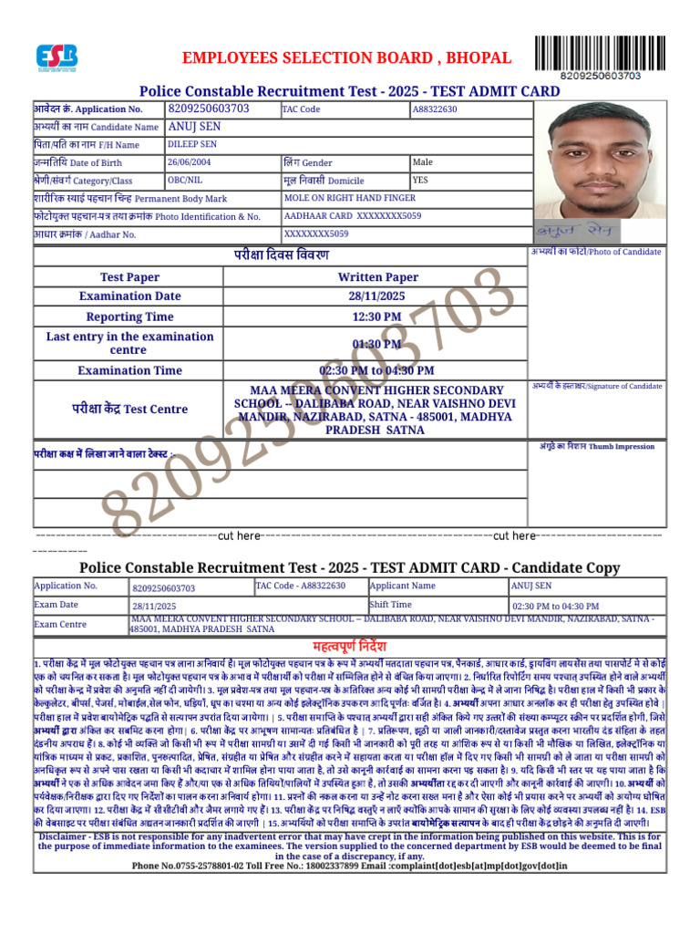 EMPLOYEES SELECTION BOARD,BHOPAL (3) | PDF