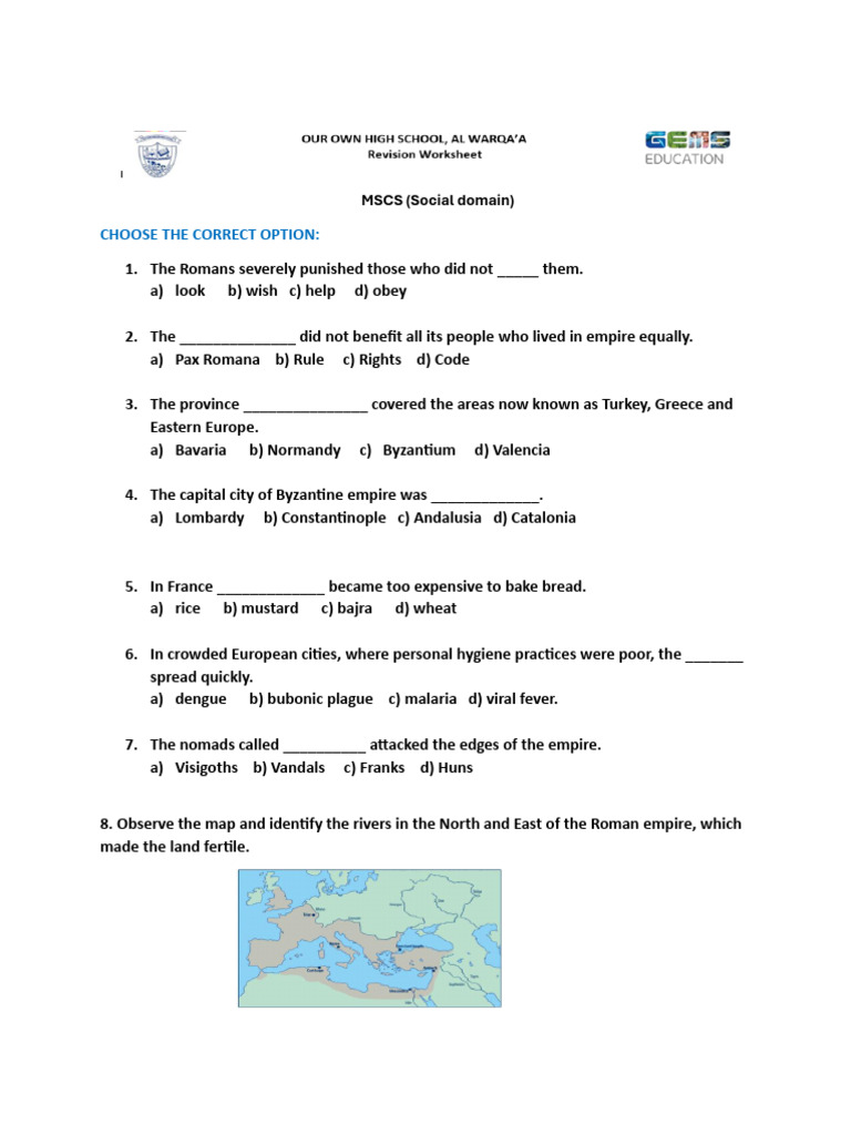 Mscs Revision Worksheet Term 1 Social Domain | PDF