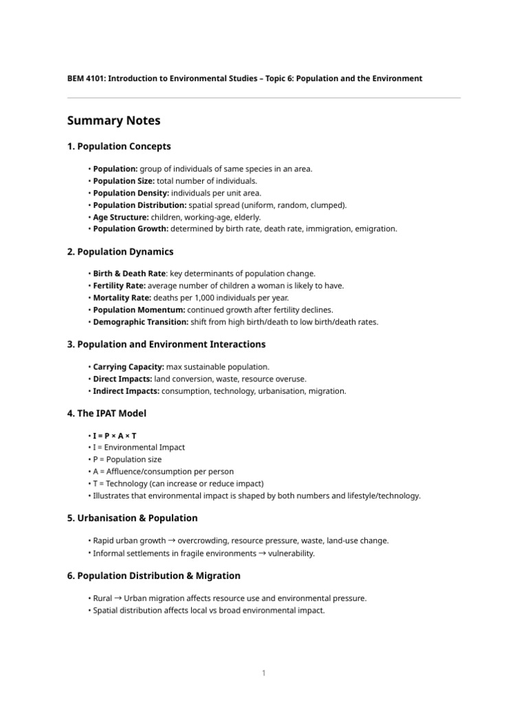 Population Dynamics and Environmental Impact | PDF | Environmental ...