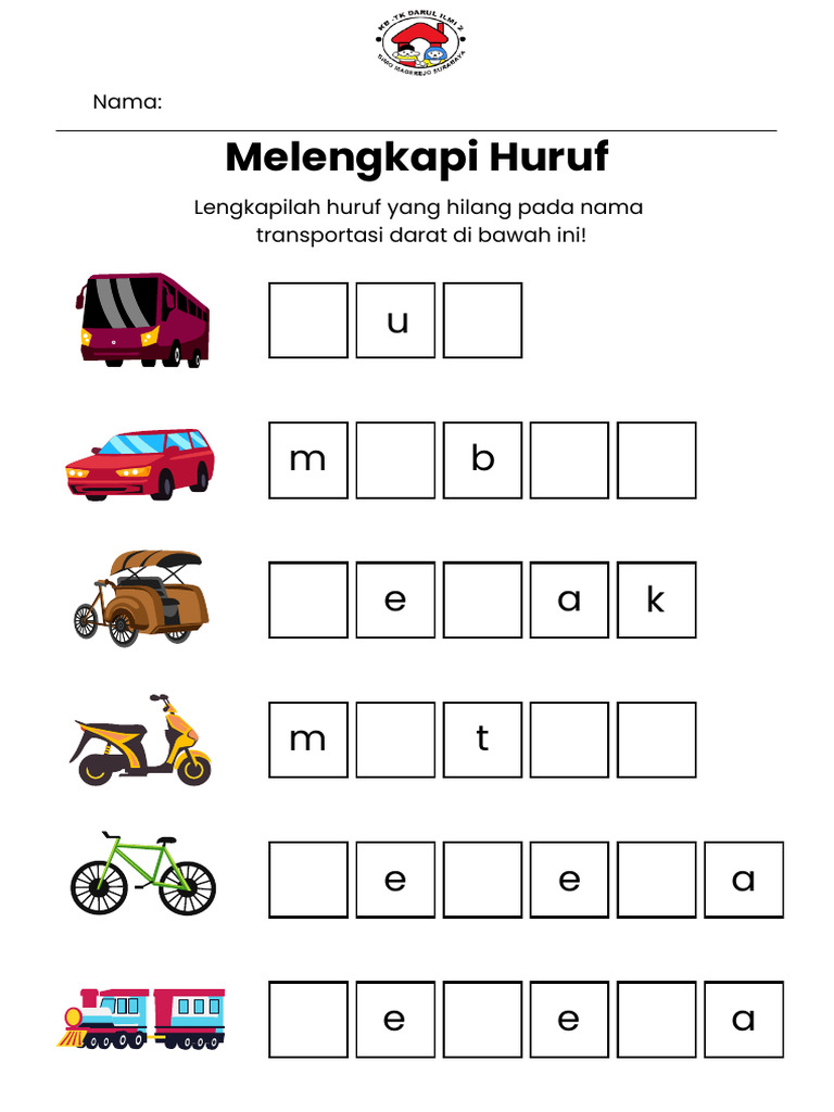 Melengkapi Huruf Worksheet Oren Dan Putih Gaya Ilustratif | PDF
