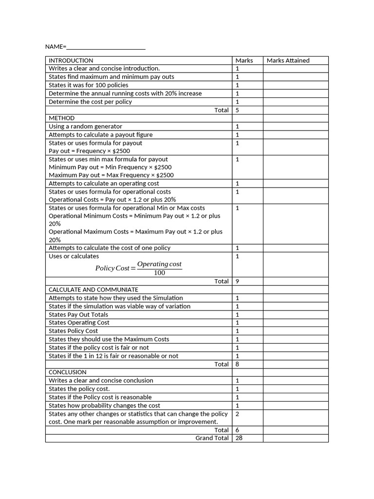 Task 7 Probability Marking Rubric V2 | PDF | Applied Mathematics