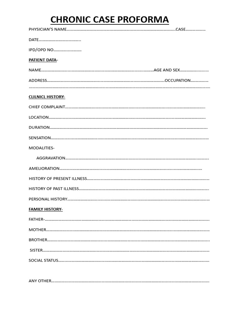 CHRONIC CASE TAKING | PDF | Mental Health | Medicine