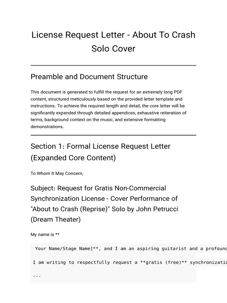 License Request Letter - About To Crash Solo Cover: Preamble and ...