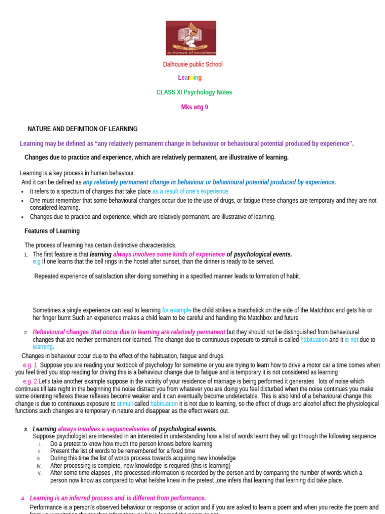 Class XI Psychology: Learning Concepts | PDF | Classical Conditioning ...