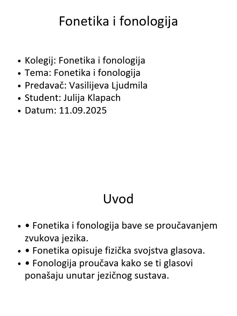 Fonetika I Fonologija Prezentacija PDF | PDF