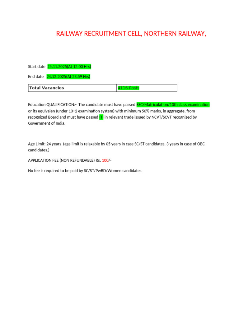 Railway Recruitment Cell | PDF