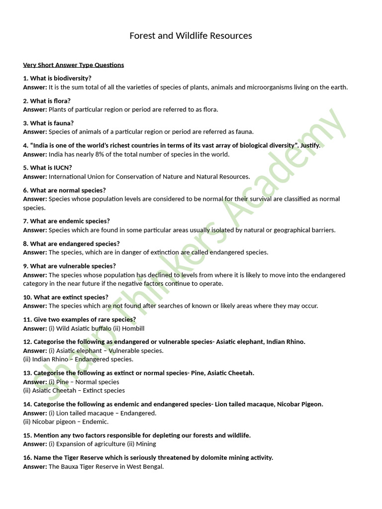 Forest and Wildlife Resource Overview | PDF | Endangered Species ...