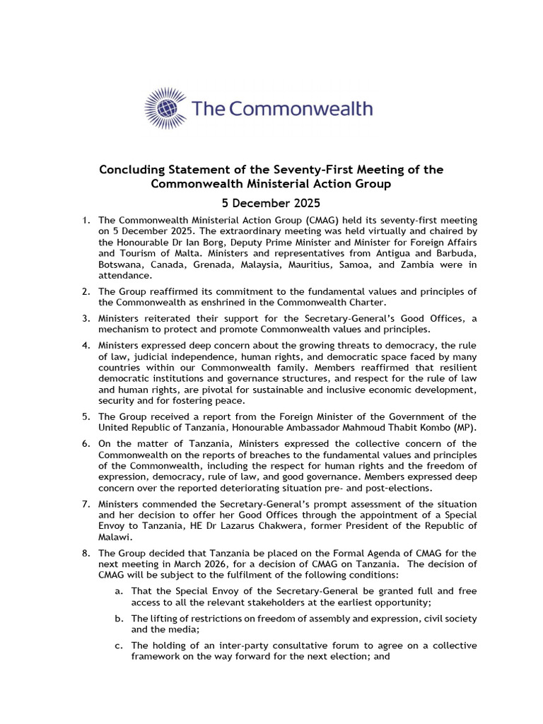 CMAG Meeting Summary - December 2025 | PDF | Commonwealth Of Nations ...