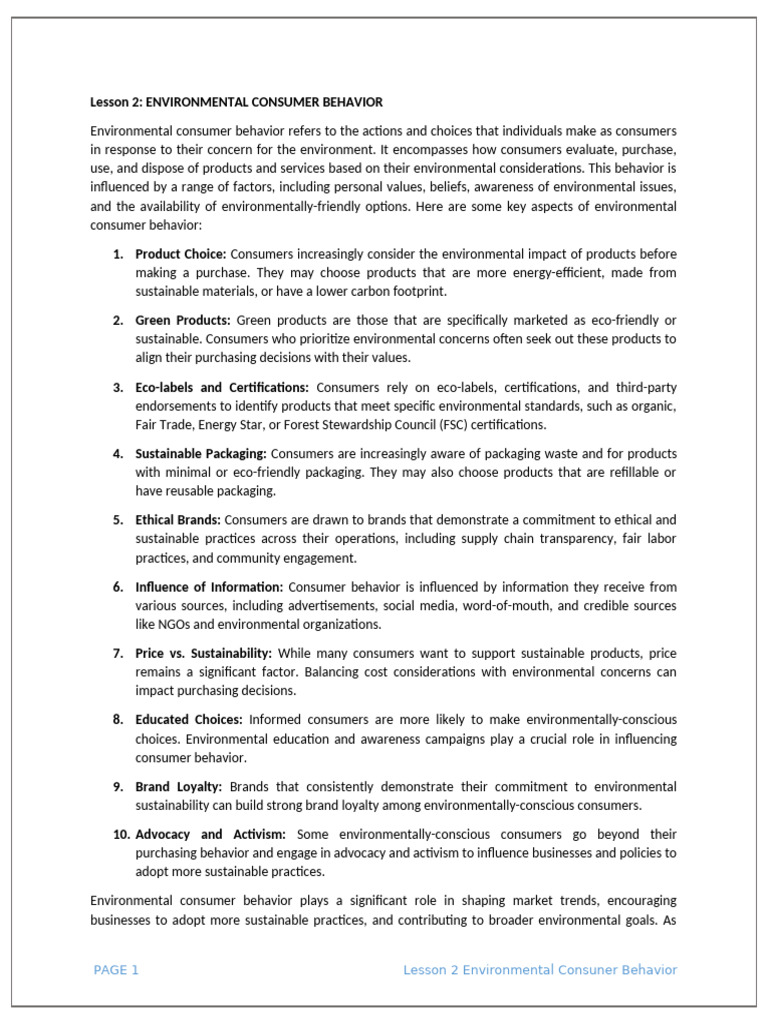 Understanding Environmental Consumer Behavior | PDF | Consumer ...