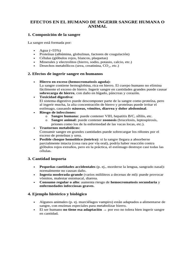 Efectos en El Humano de Ingerir Sangre Humana o Animal | PDF | Sangre ...