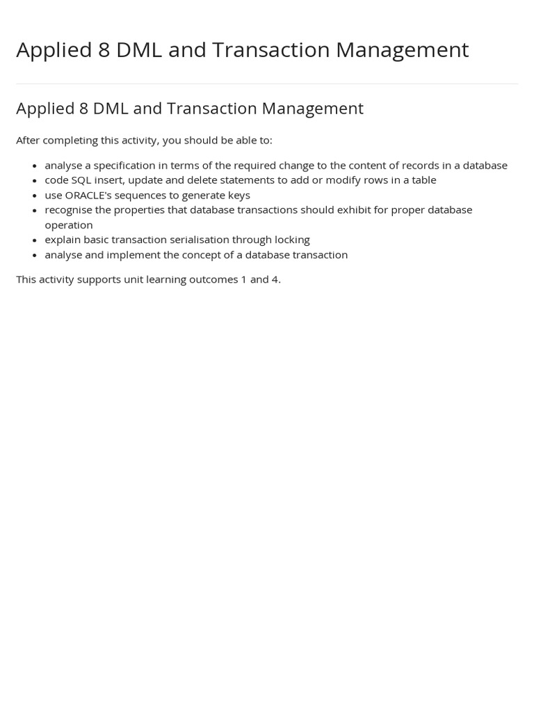 Applied 8 DML and Transaction Management | PDF | Database Transaction | Sql